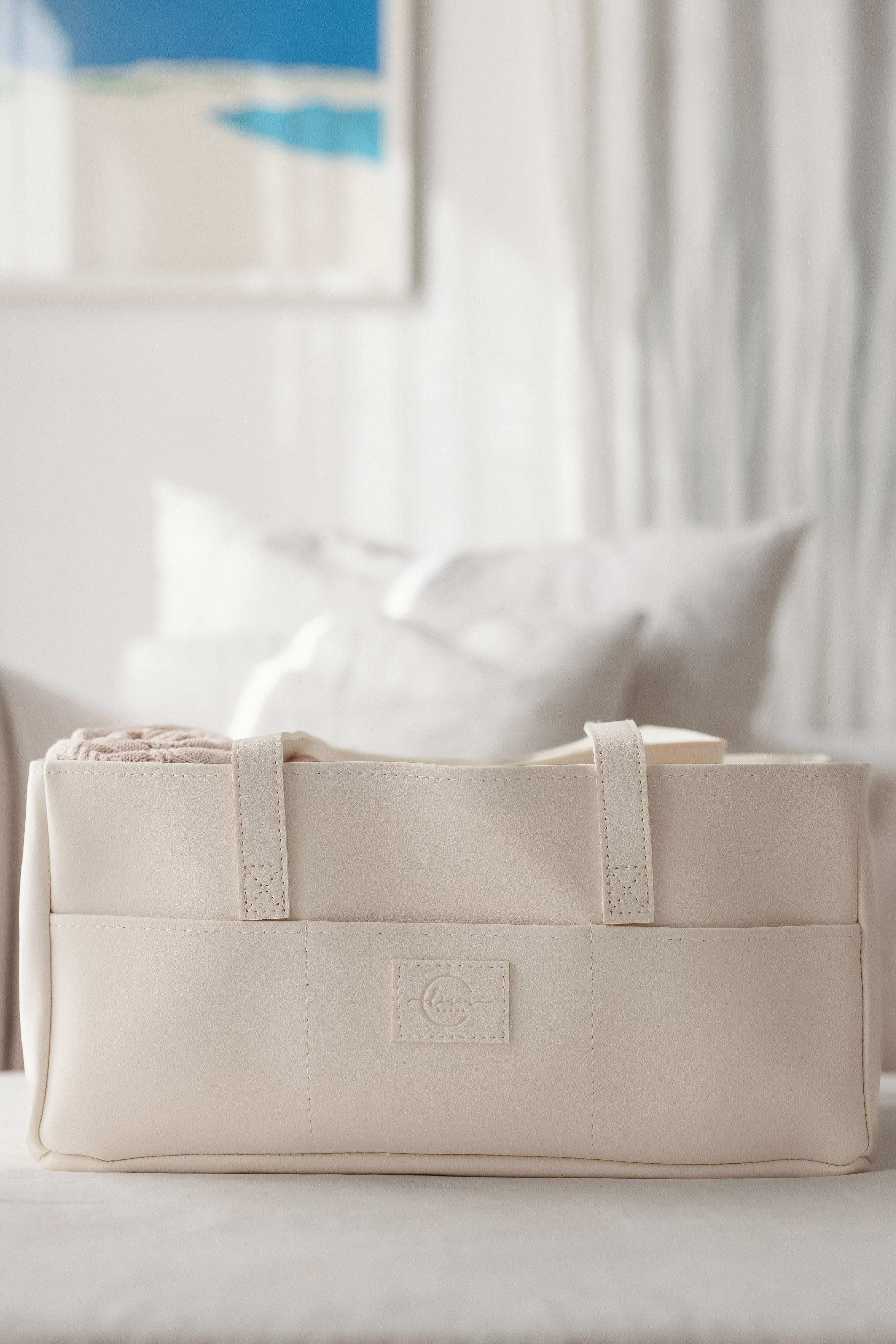 Nappy Caddy Vegan Leather- Snow- Large – Linen Label