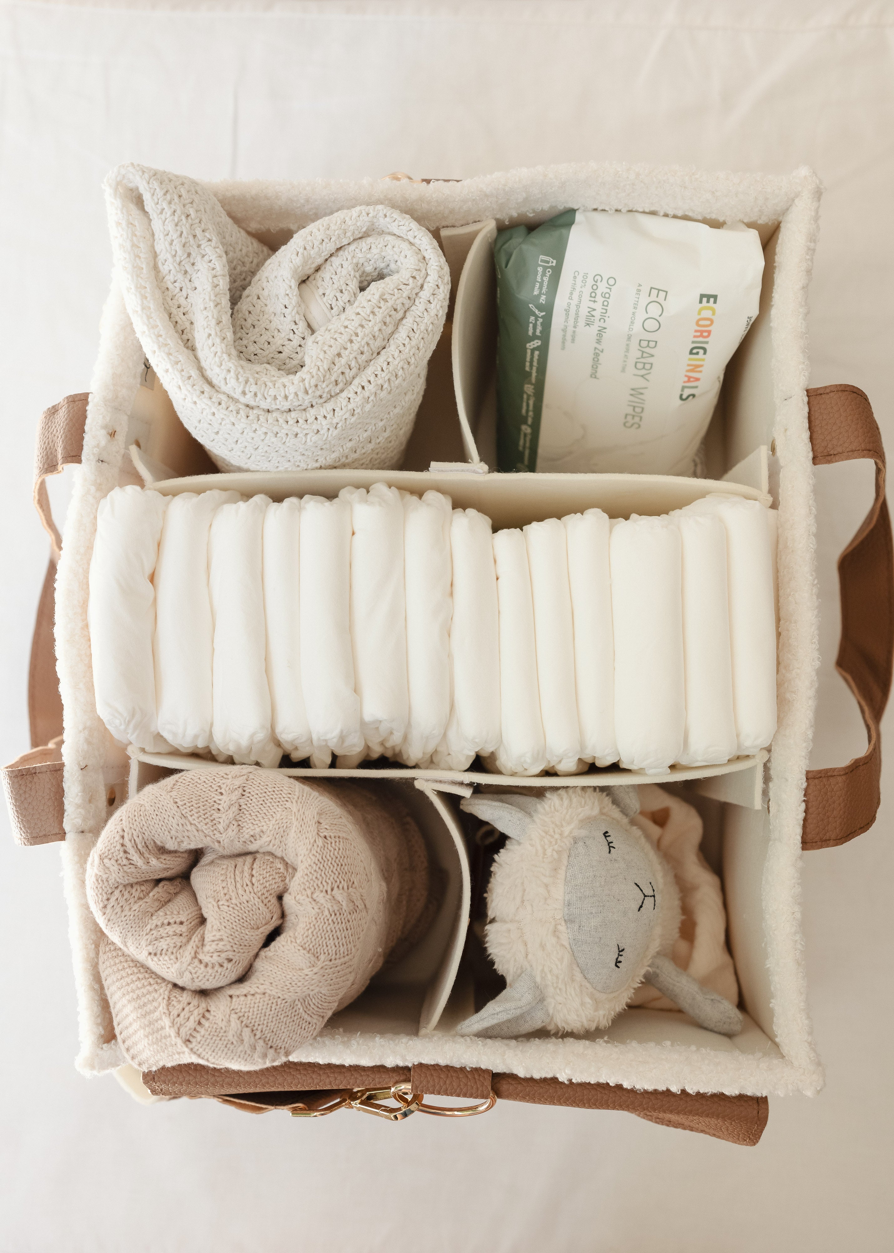Snow White & Tan Nappy Caddy - XL | Organised & Stylish Baby Storage ...
